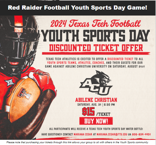 Texas Tech Football - Youth Sports Day - TTU vs Abilene Christian ...